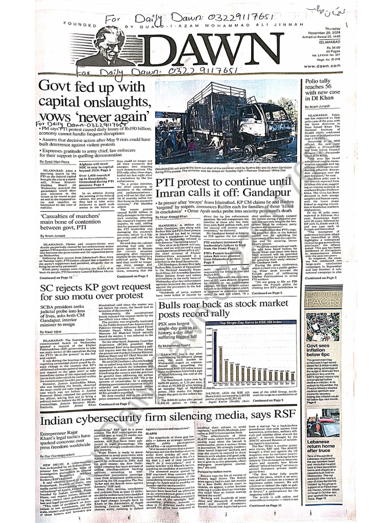 28 November Dawn Newspaper 2024 by 03229117651 | PDF