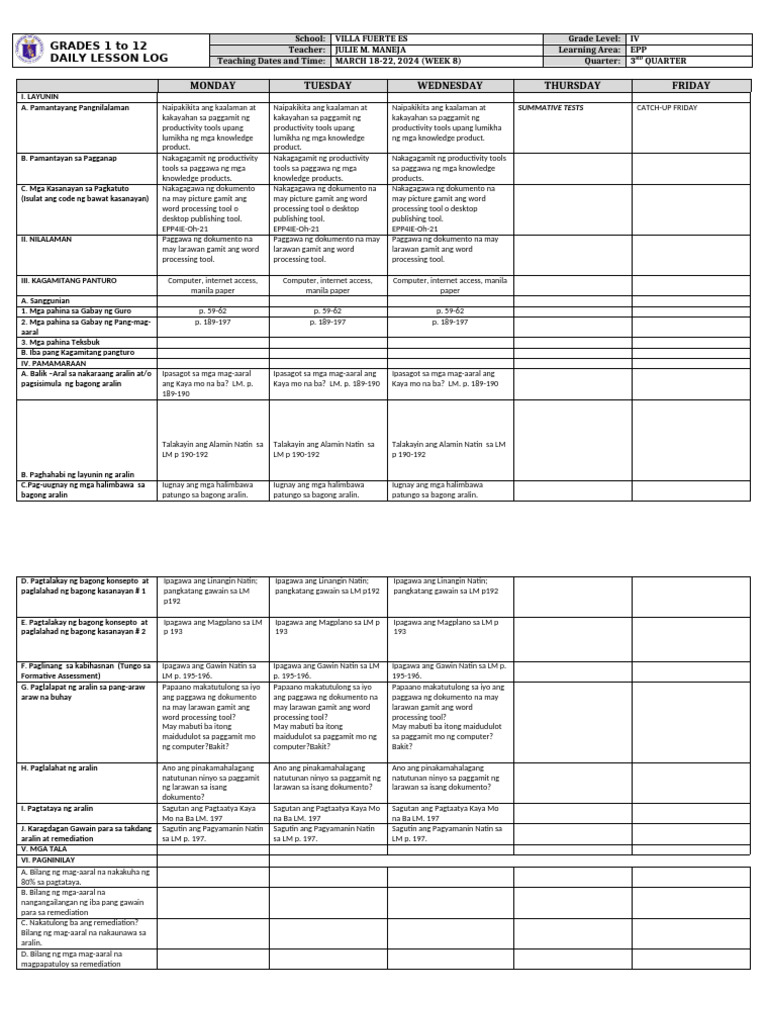DLL - Epp 4 - Q3 - W8 | PDF