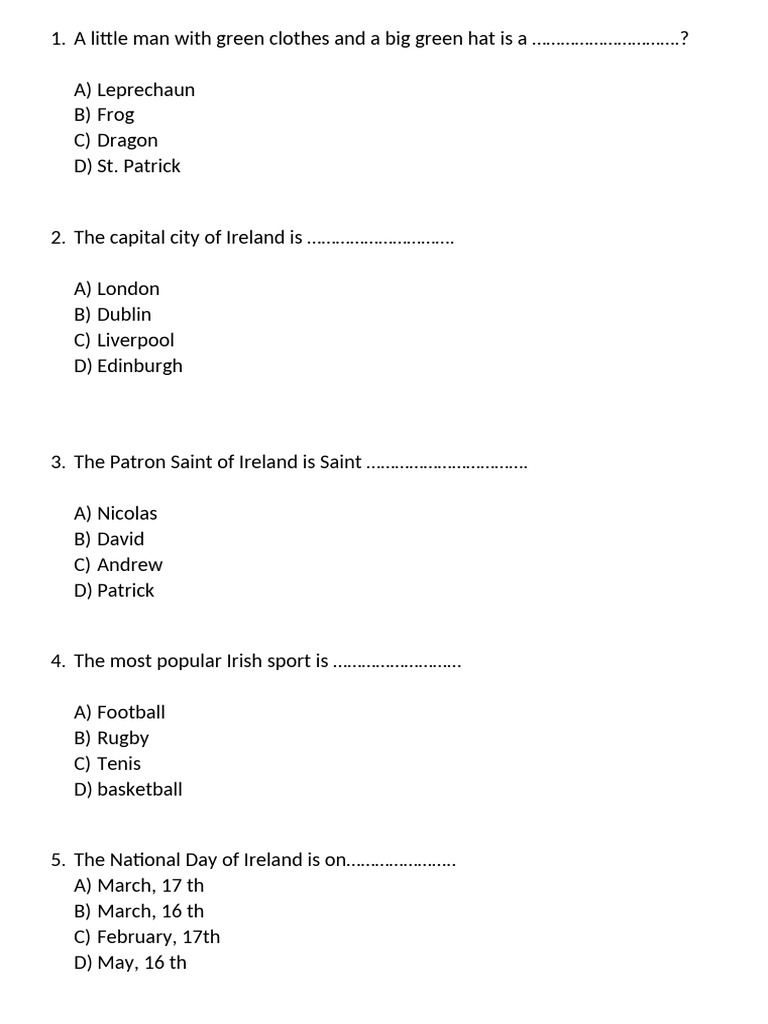 Irish Quiz for Kids | PDF