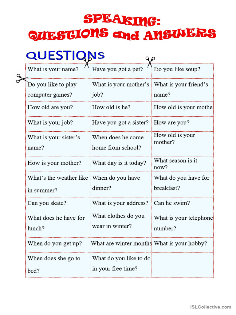 Speaking Cards For Beginners | PDF