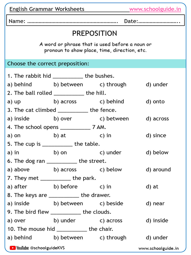 Preposition Worksheet 2 | PDF