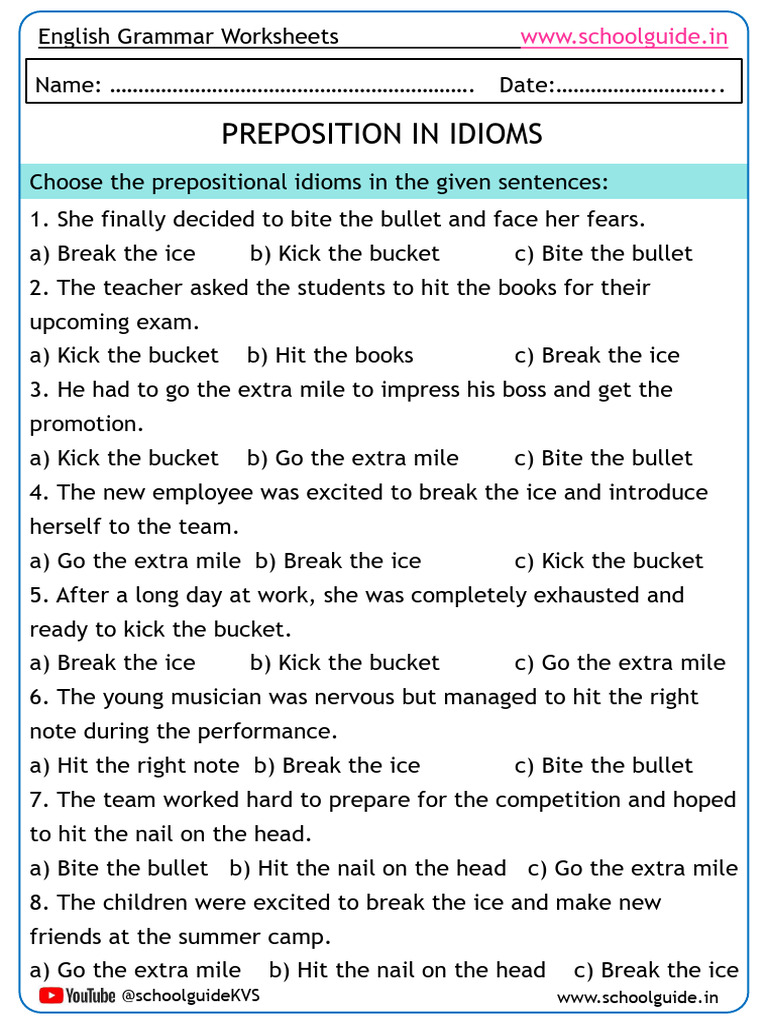 Preposition Worksheet 9 | PDF