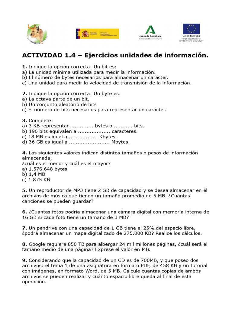 Actividad 1-4 Ejercicios de Unidades de Medida de La Información | PDF | Poco | Disco flexible
