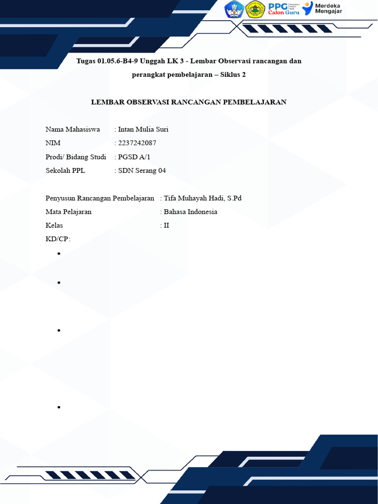 01.05.6-B4-9 Unggah LK 3 - Lembar Observasi rancangan dan perangkat pembelajaran - Siklus 2 ...