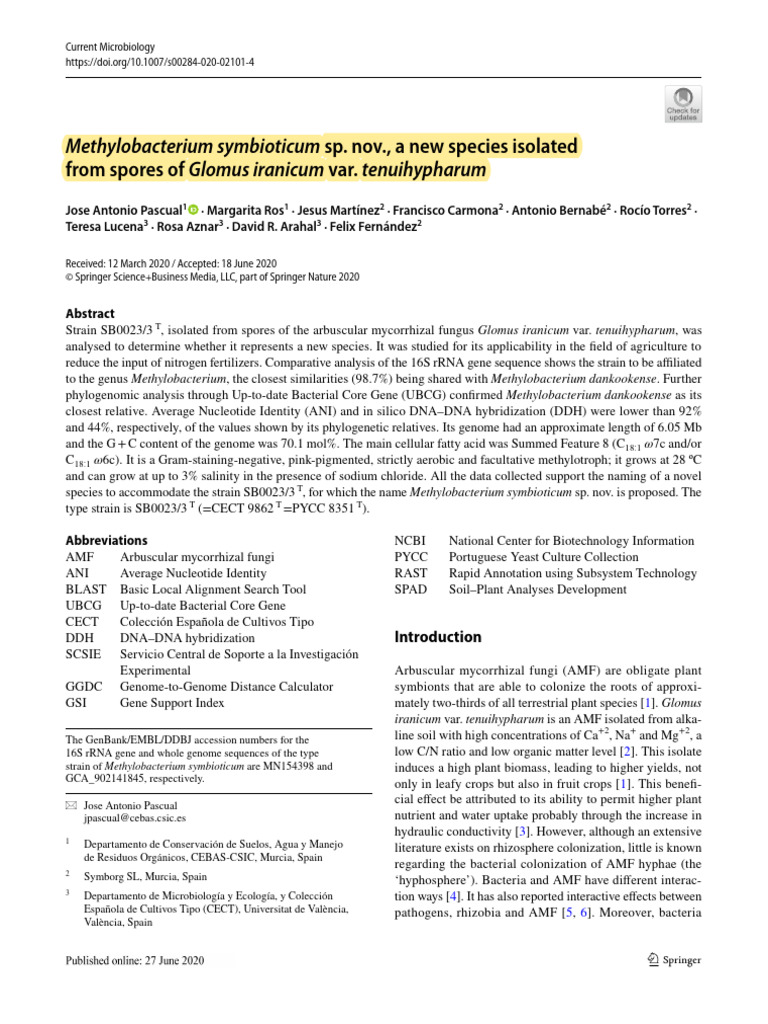 Methylobacterium symbioticum sp. nov., a new species isolated from ...