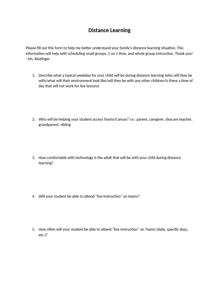 Distance Learning Parent Survey | PDF