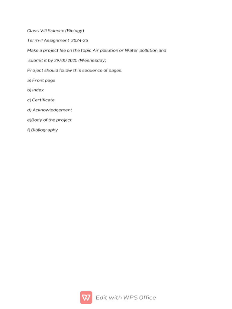 Class 8 Project on Pollution Guidelines | PDF