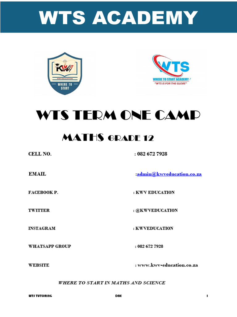 2025 WTS 12 Maths T 01 Bootcamp | PDF