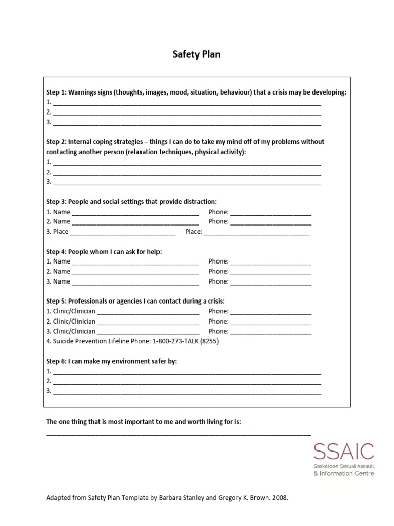 Mental Health Safety Plan Template | PDF