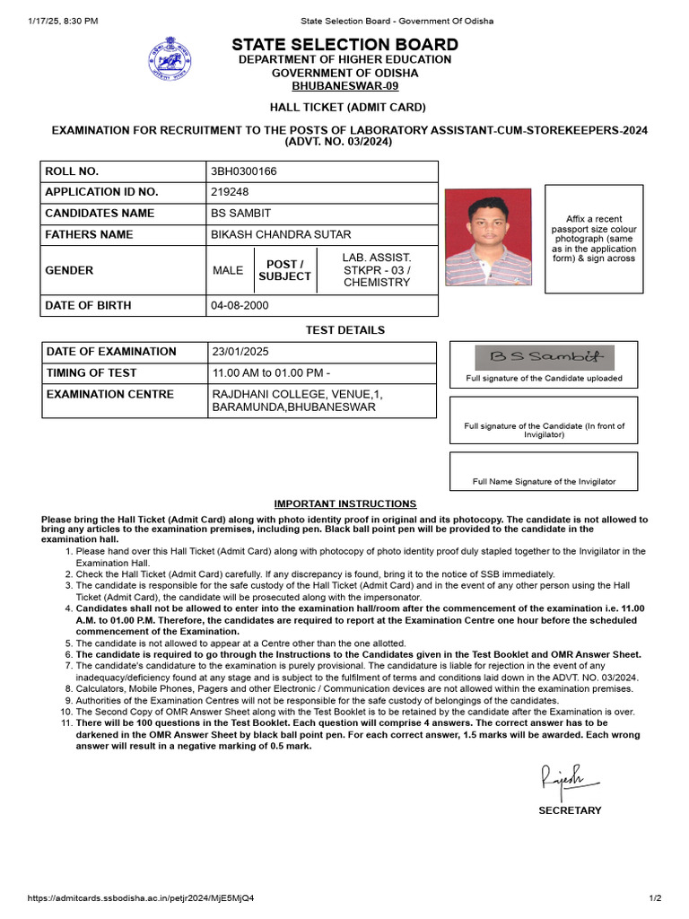 State Selection Board - Government of Odisha | PDF