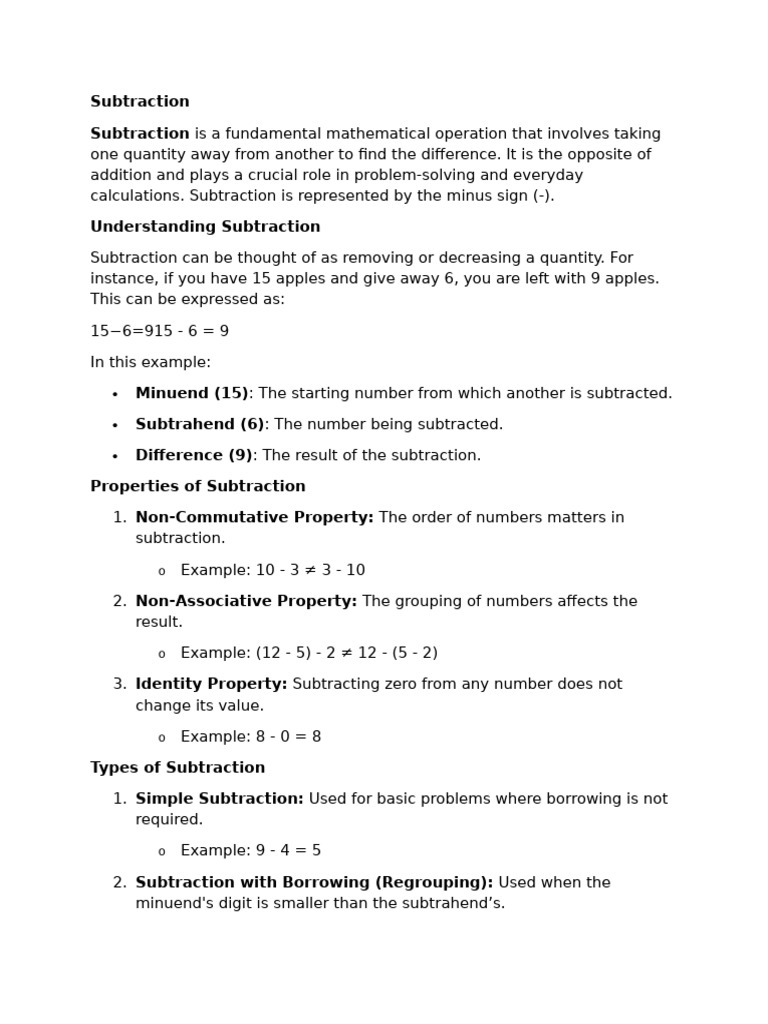 subtraction | PDF | Subtraction | Arithmetic
