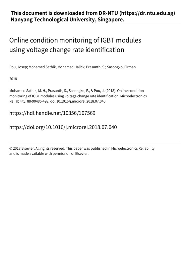 Online Condition Monitoring of IGBT Modules Voltage Change Rate Identification | PDF | Power ...