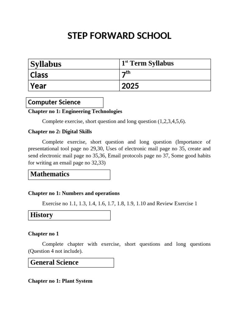 1st Term Syllabus Class 7th | PDF