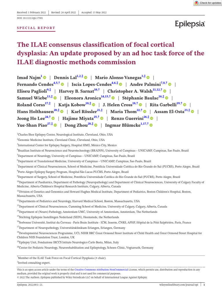 2022. The ILAE consensus classification of focal cortical dysplasia. An ...