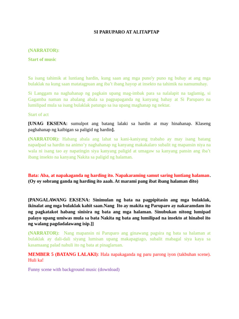 Si Paruparo at Alitaptap | PDF