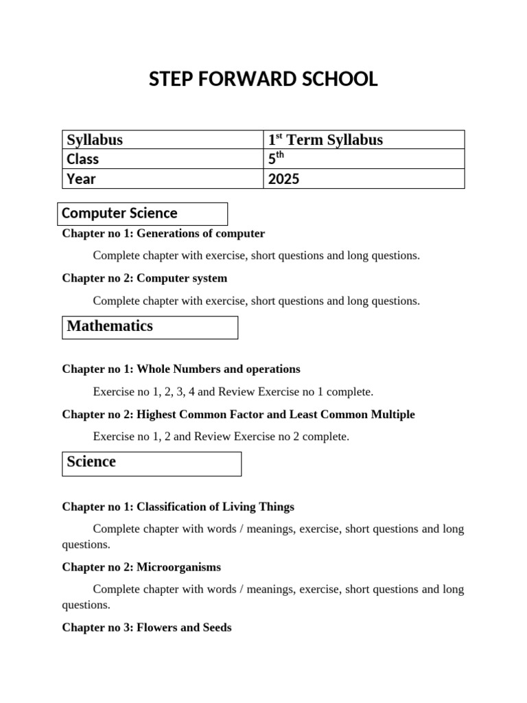 1st Term Syllabus Class 5th | PDF