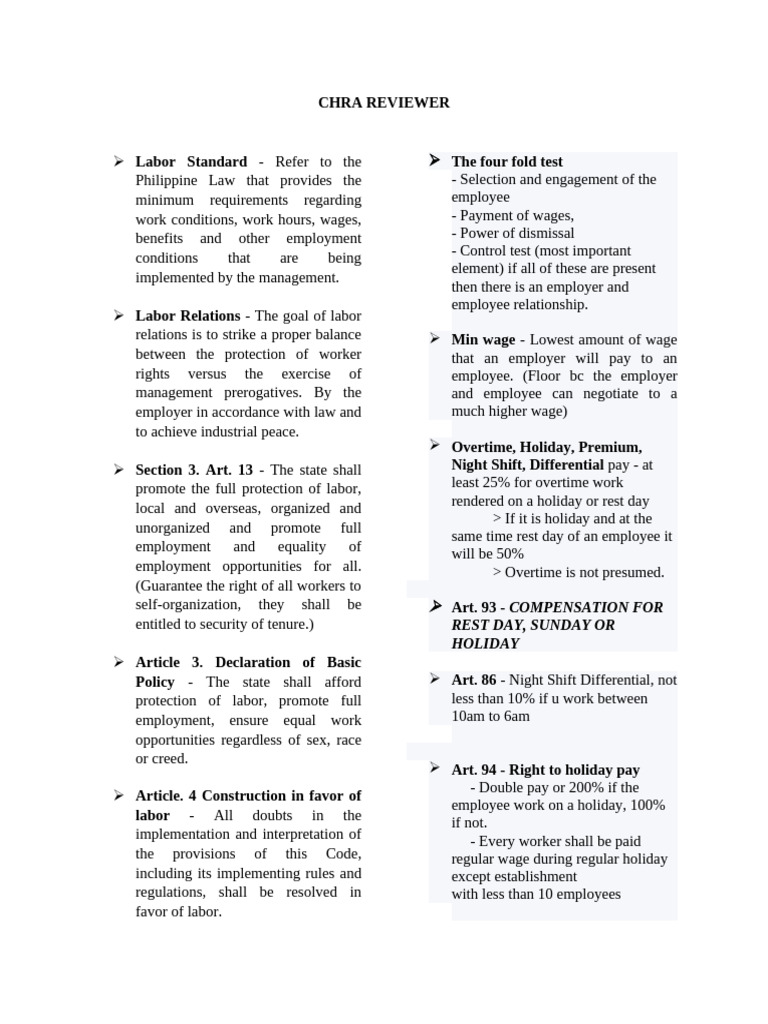 Printed - Chra Reviewer From Quizlet | PDF | Cost Of Living ...
