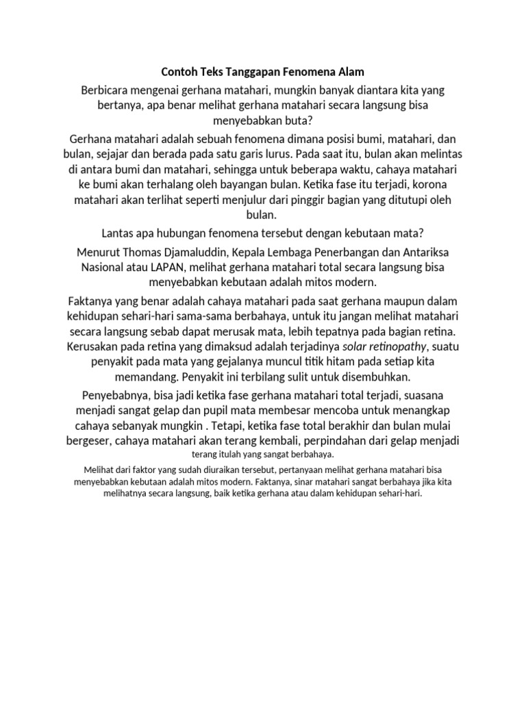 Contoh Teks Tanggapan Fenomena Alam | PDF