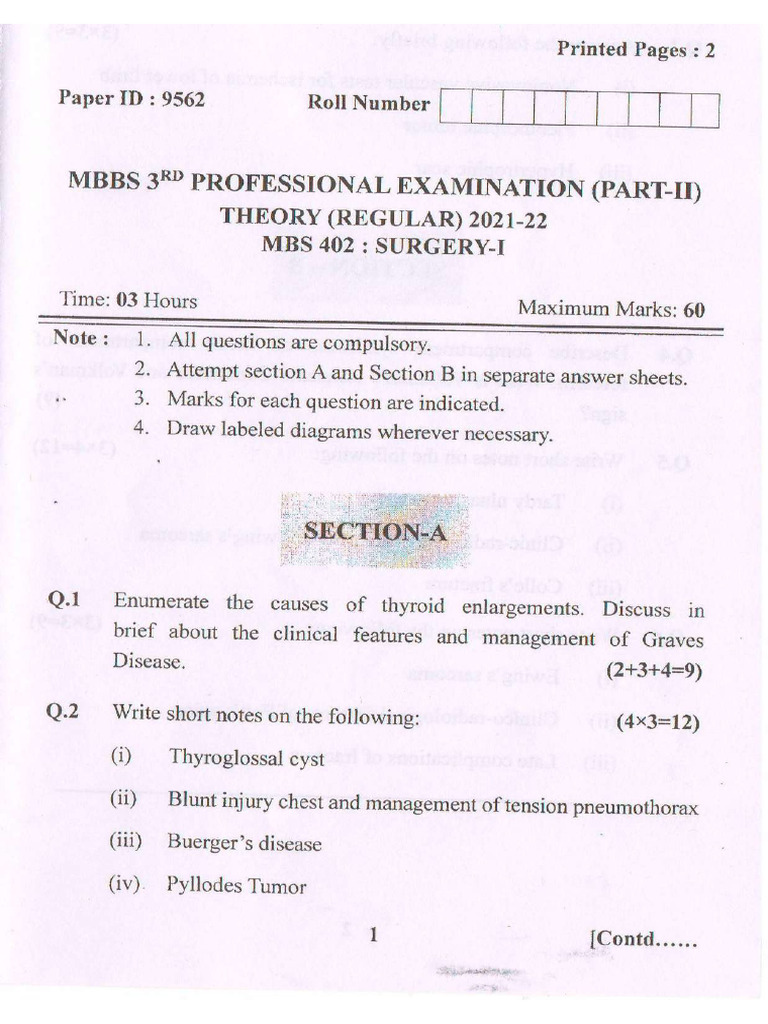 Surgery 1 (MBS 402) MBBS 2021 22 | PDF
