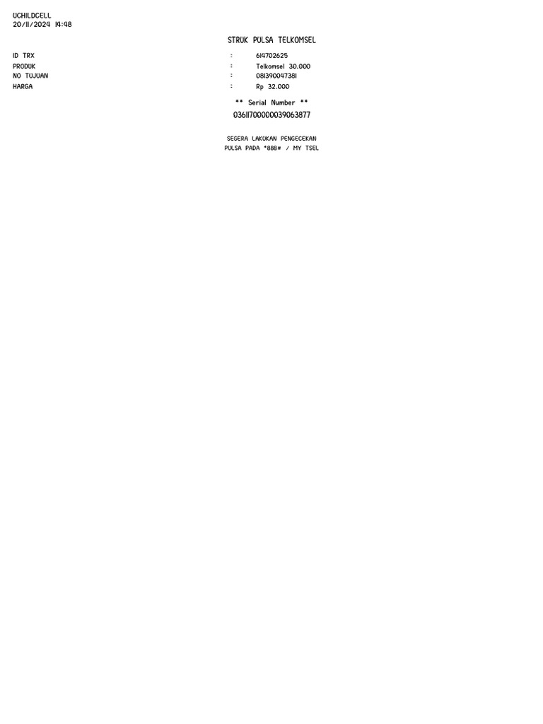 Cetak Struk - Telkomsel | PDF