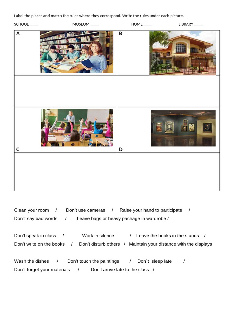 Place Rules Matching Activity | PDF