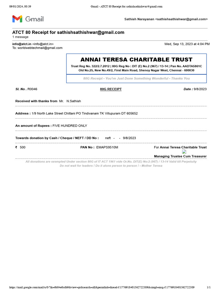 ATCT 80G Receipt Original | PDF