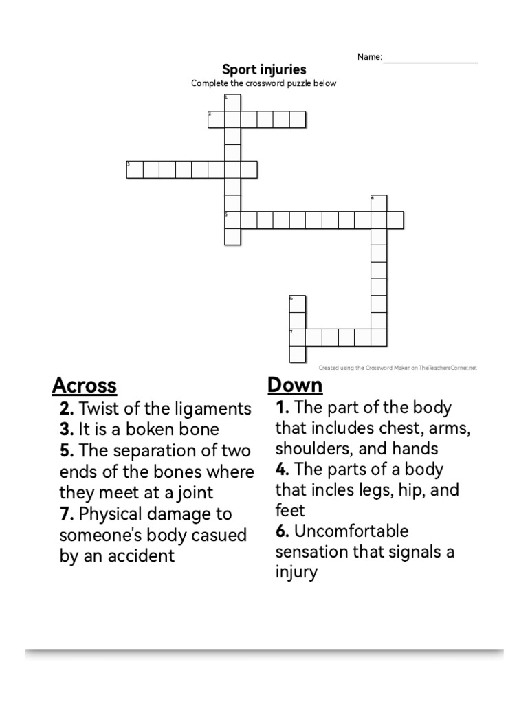 Sports Injury Crossword Puzzle | PDF