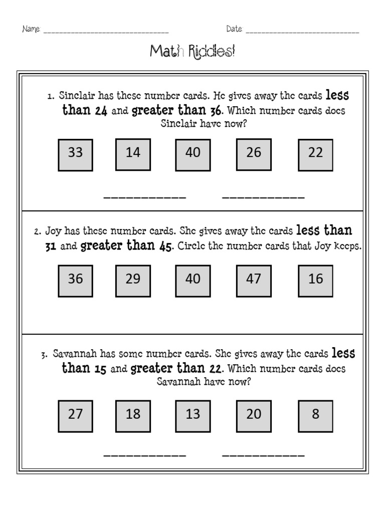 Comparing Numbers Word Problems | PDF