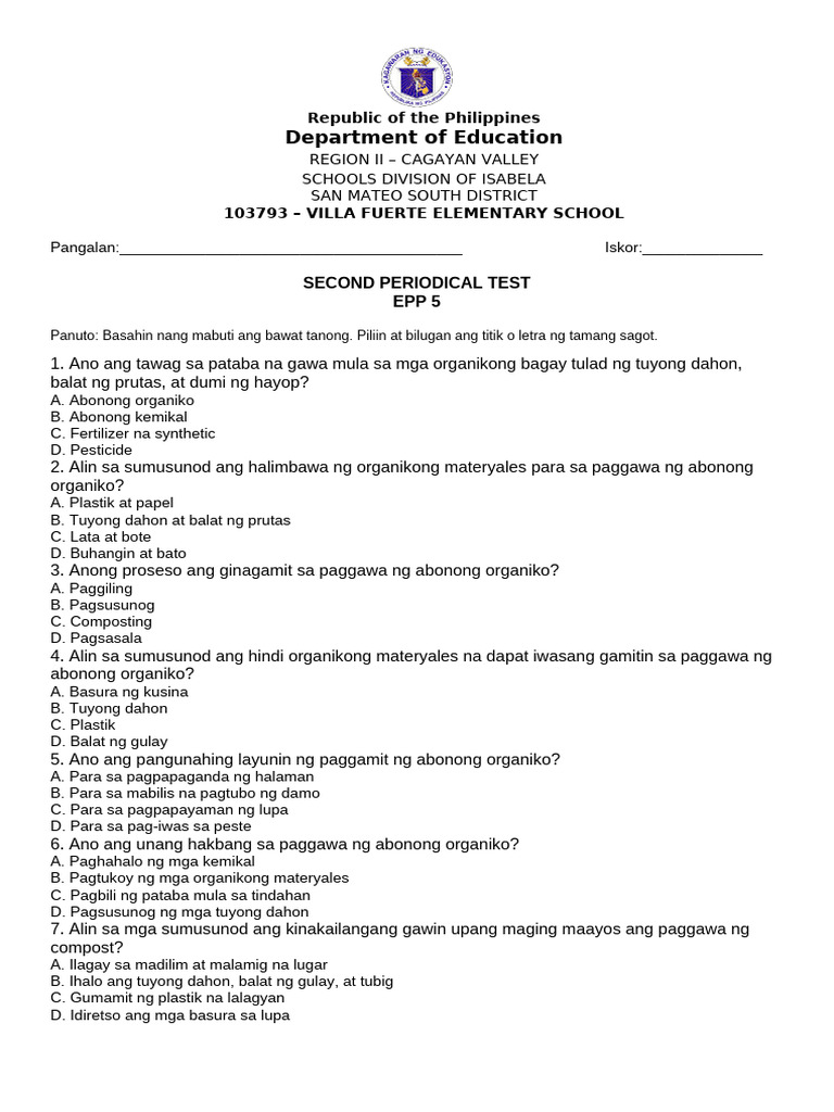 Q2 - PT-EPP Grade 5 | PDF