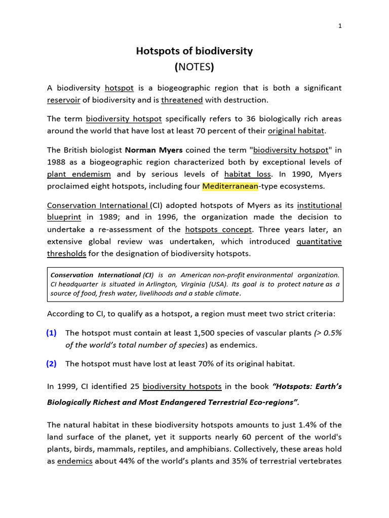 Biodiversity Hotspots Overview | PDF | Biodiversity | Conservation Biology