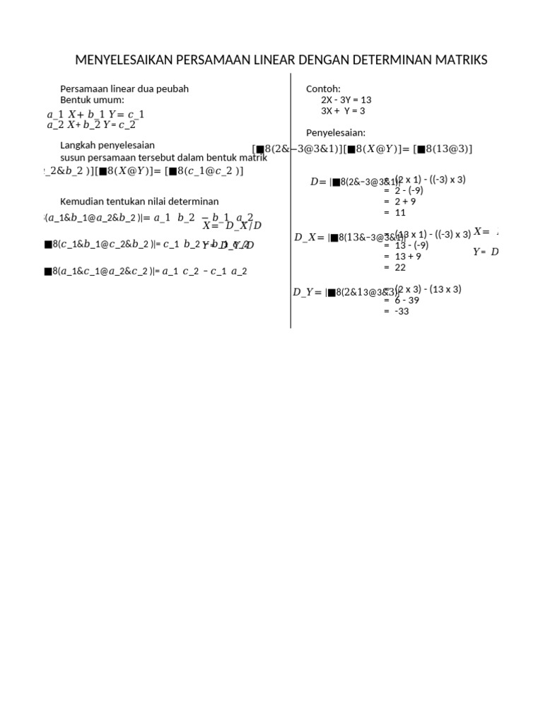 Penyelesaian Persamaan Linear Matriks | PDF