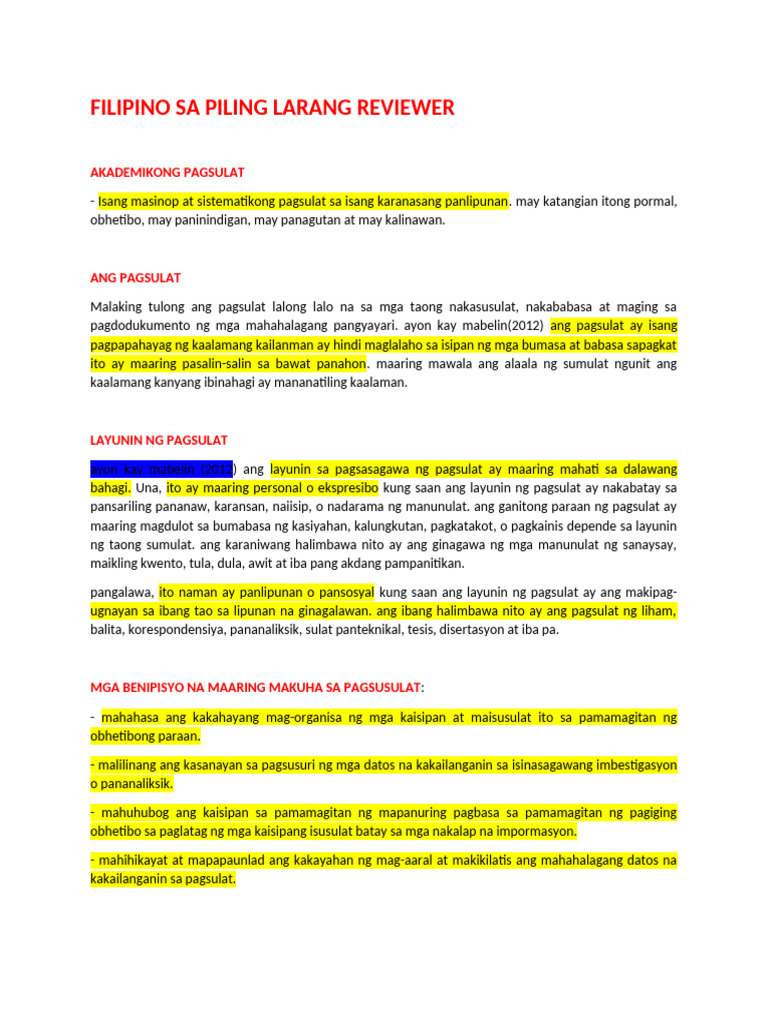 FILIPINO SA PILING LARANG | PDF