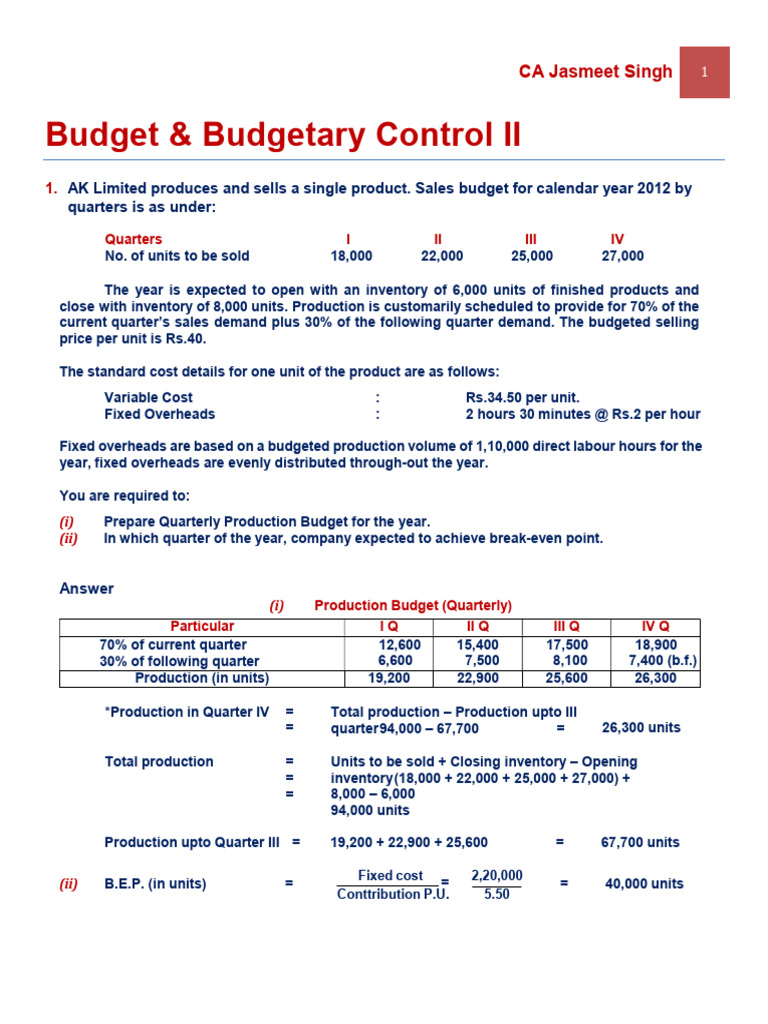 Quarterly Production and Expense Budgets | PDF | Financial Accounting ...