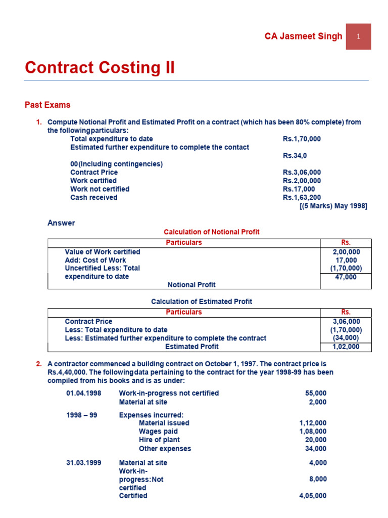 Contract Costing Exam Solutions | PDF | Expense | Depreciation