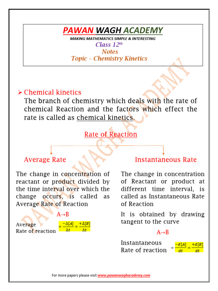 Class 12 Chemistry Kinetics Notes | PDF | Activation Energy | Reaction Rate