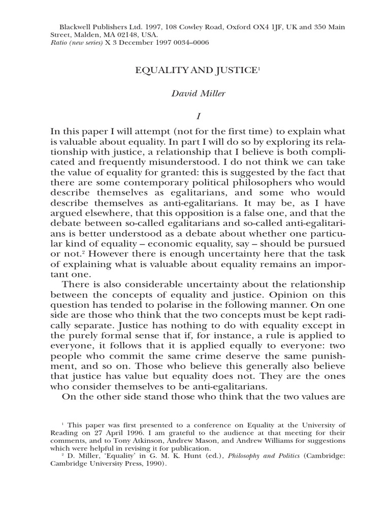 Ratio - 2002 - Miller - Equality and Justice | PDF | Egalitarianism ...