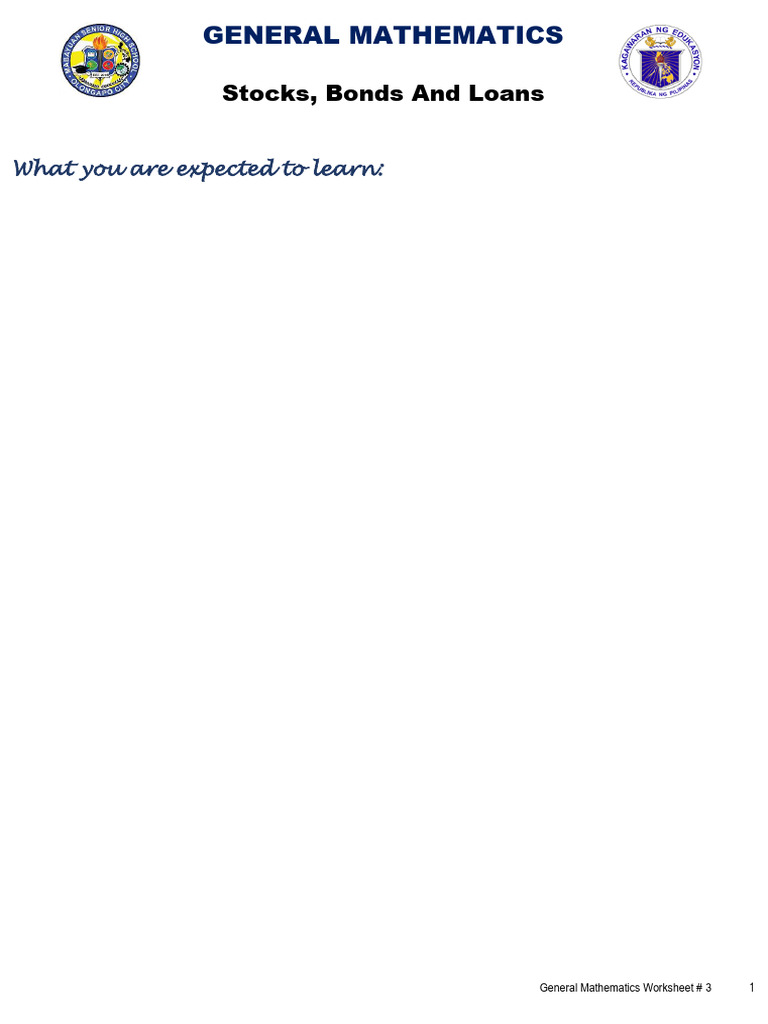GM Q2 Worksheet 3 Stocks Bonds and Loans | PDF | Bonds (Finance) | Stocks