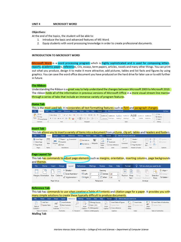 UnitIV MSWord | PDF | Microsoft Word | Page Layout