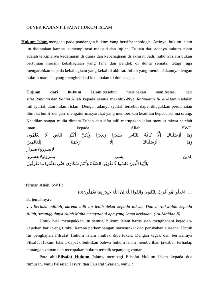 Obyek Kajian Filsafat Hukum Islam | PDF