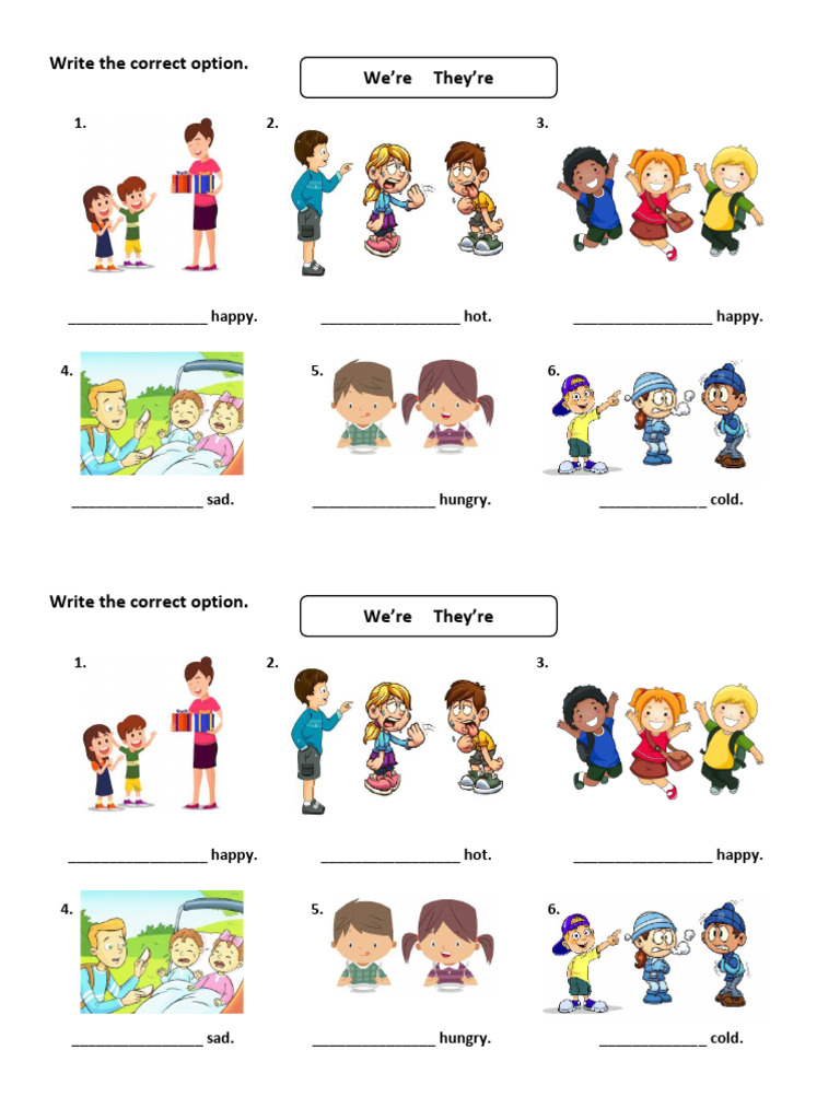 Write The Correct Option We're - They're | PDF