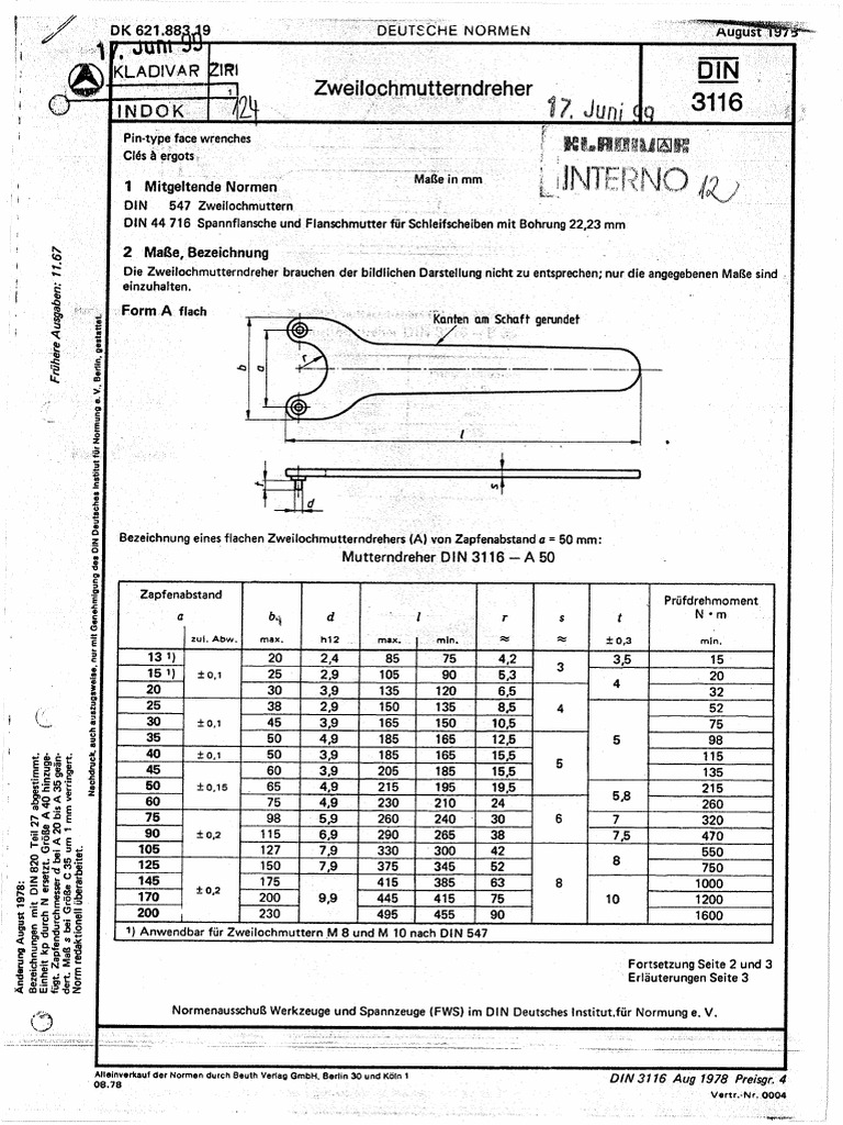 DIN 3116 Zweilochmutterndreher | PDF