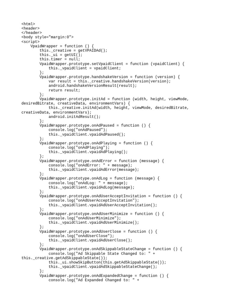 VPAID Ad Wrapper JavaScript Code | PDF