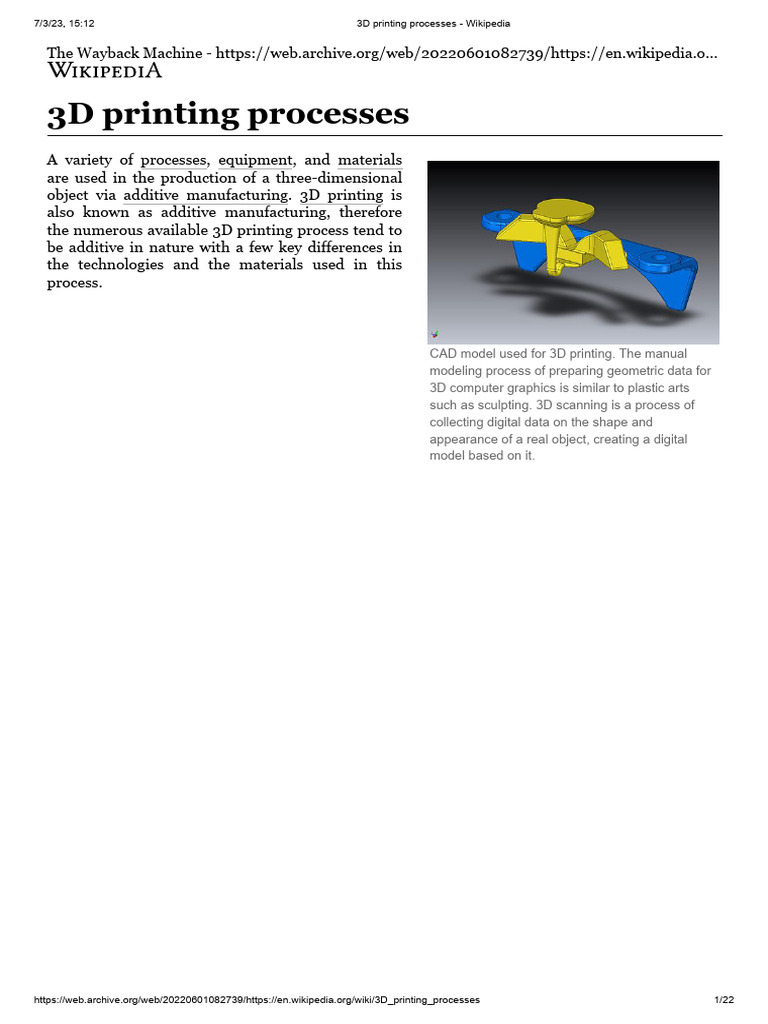 Overview of 3D Printing Processes | PDF | 3 D Printing | Secondary ...
