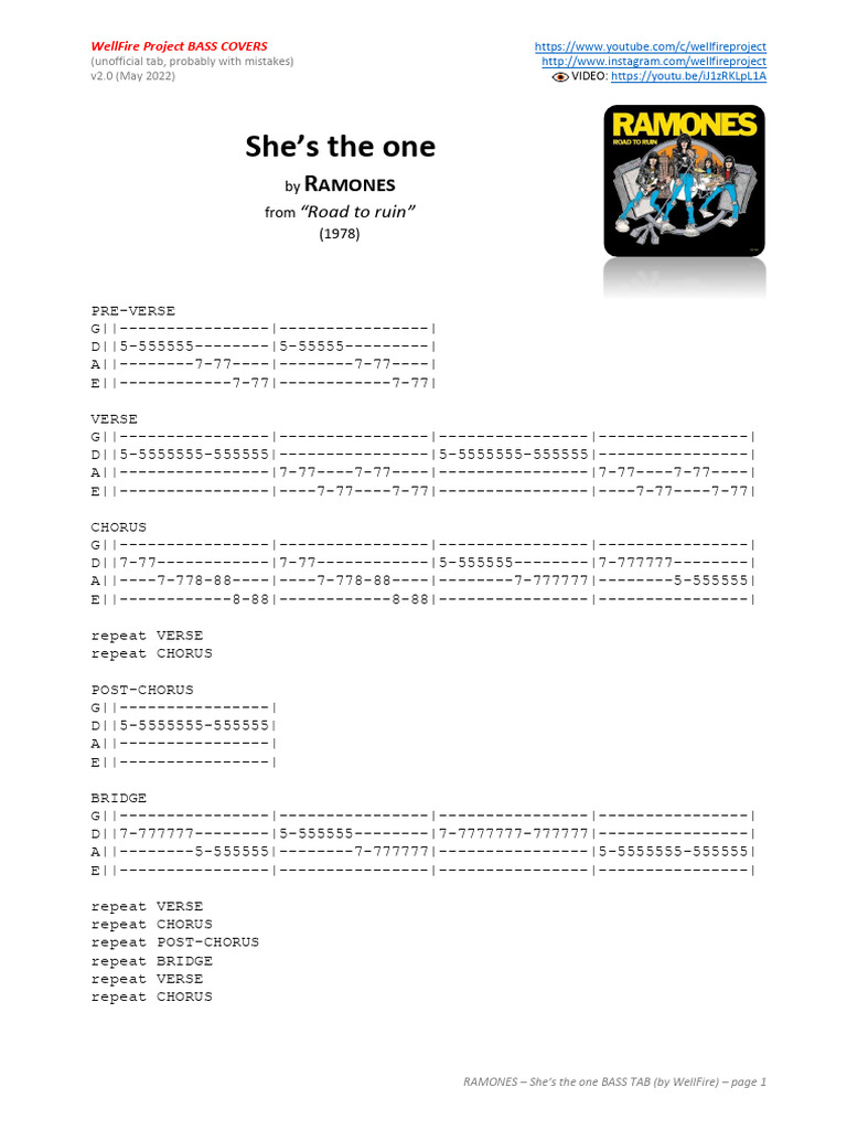 BASSTAB - Ramones - She's The One (By WellFire) | PDF | Song Structure | Musical Compositions