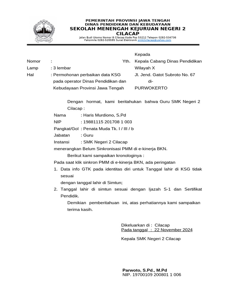 Surat Perbaikan Data KSG | PDF