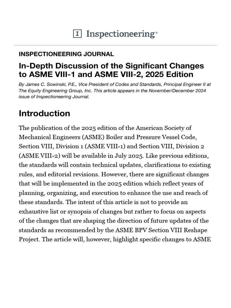 Significant Changesto ASME VIII-1 and ASME VIII-2, 2025 Edition | PDF ...