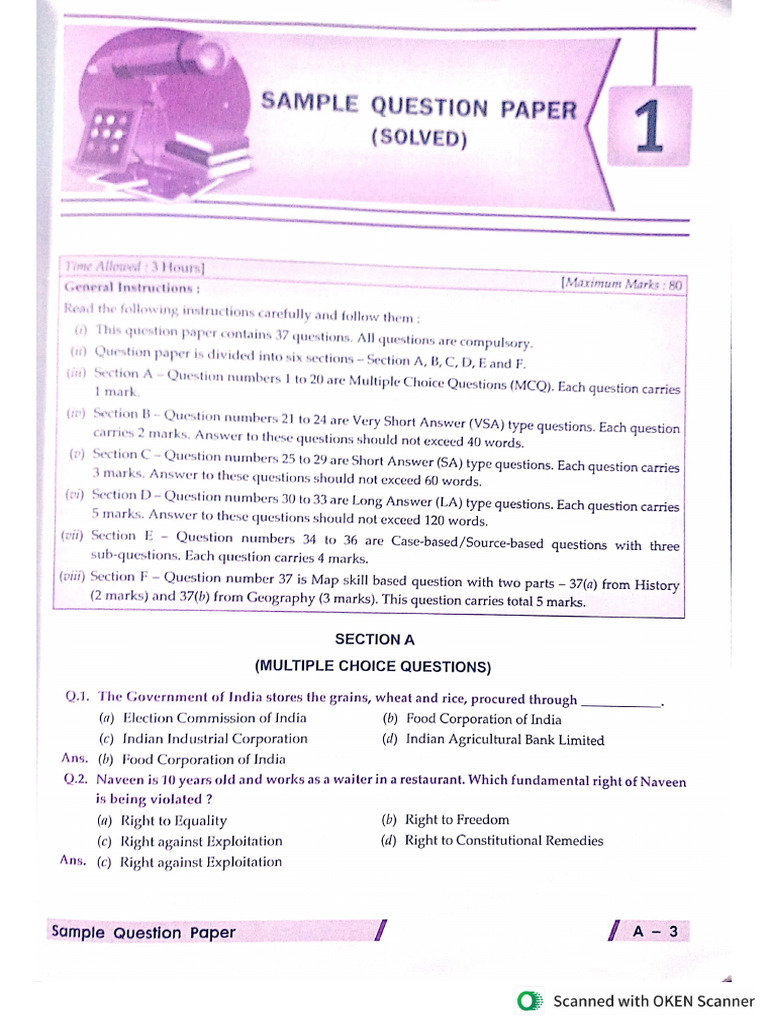 Class 9 SST Sample Paper 1 | PDF