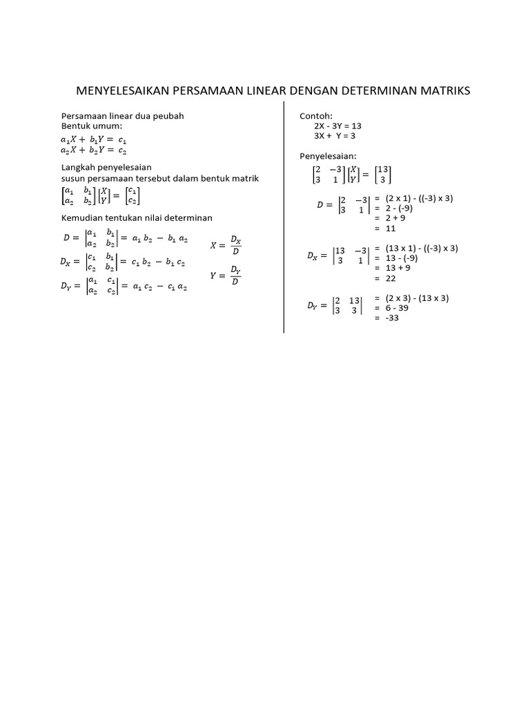 Penyelesaian Persamaan Linear Matriks | PDF