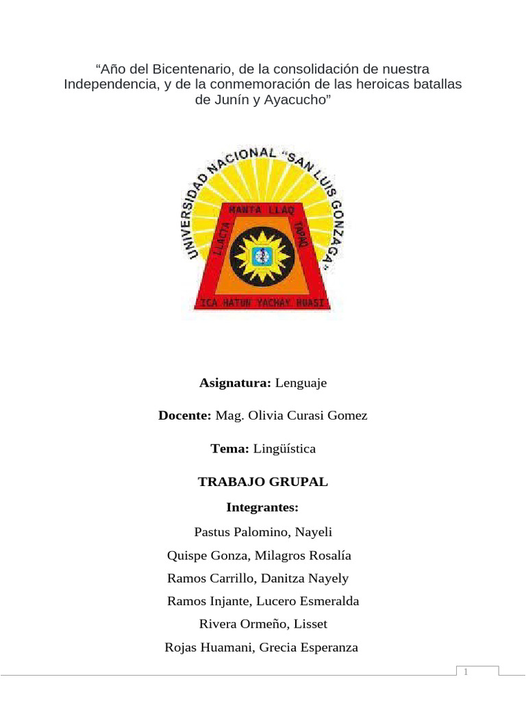 LINGÜISTICA Grupo 5 - Sección C.. | PDF | Palabra | Asunto (gramática)