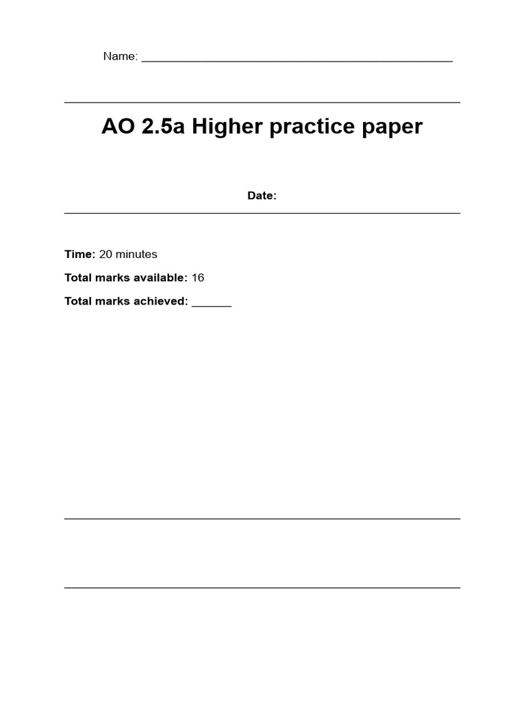 GCSE Higher Practice Paper AO 2.5a | PDF